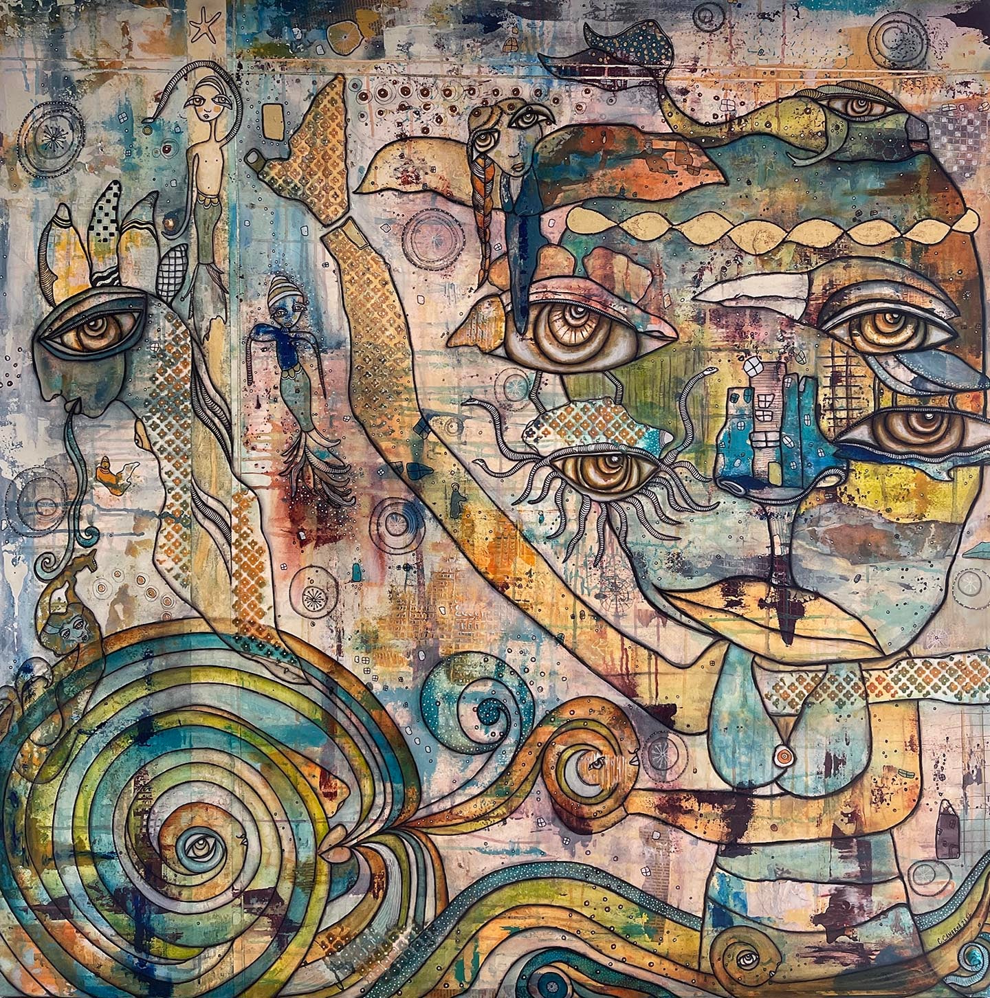 Original intuitive fine art mixed media painting 'Deep Sea Queen' by C ...